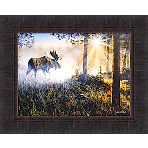 Walk in The Mist by Jim Hansel 17x21 Moose Sunrise Framed Art Print Wall Décor Picture