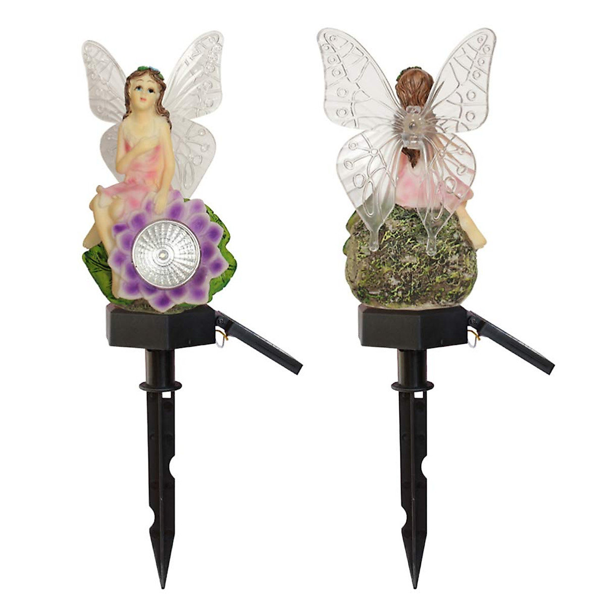 Beaupretty LED Fairy Girl Light Solar Powered Flower Winged Angel Figurine Stake Light Water Resistant Ground Lawn Lamp Ornament for Wisteria
