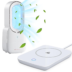 Misby Desk Fan, 11.8 Inch Personal Fan for Desk with 5 Colors LED Light, 4 Wind Speeds Electric Quiet Bladeless Fan Touch Control for Travel Home, Office, Desktop, Bedroom (White)