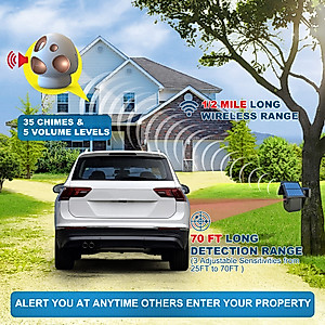 HTZSAFE Driveway Alarm- Driveway Alarms Wireless Outside Weatherproof Solar Motion Sensor&Detector- 1/2 Mile Long Range Driveway Alarm System- 1 Receiver + 2 Sensors