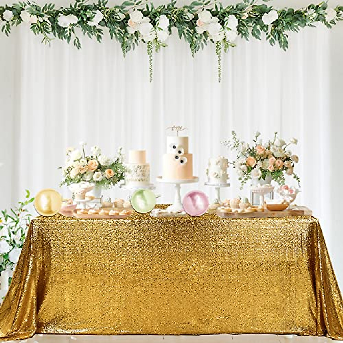 CEMIALLY Gold Sequin Tablecloth for Parties Decoration,50"x50" Rectangle Cover Overlay Sparkle Glitter Shimmer Small Table Cloth for Wedding Birthday Baby Shower Bridal Banquet Dessert Reception Table
