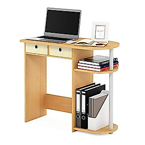 Furinno Go Green Home Laptop Notebook Computer Desk/Table with 2 Drawer Bins, Beech/Ivory/White