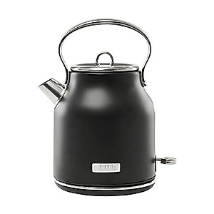 Haden 75095 Heritage 1.7 Liter Stainless Steel Body Countertop Retro Electric Kettle with Auto Shutoff & Dry Boil Protection, Black/Chrome