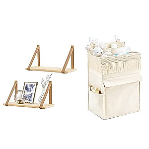 Mkono 2pcs Hanging Shelf and 1pc Diaper Organizer Caddy Boho Decor Storage for Nursery, Bedroom, Gift