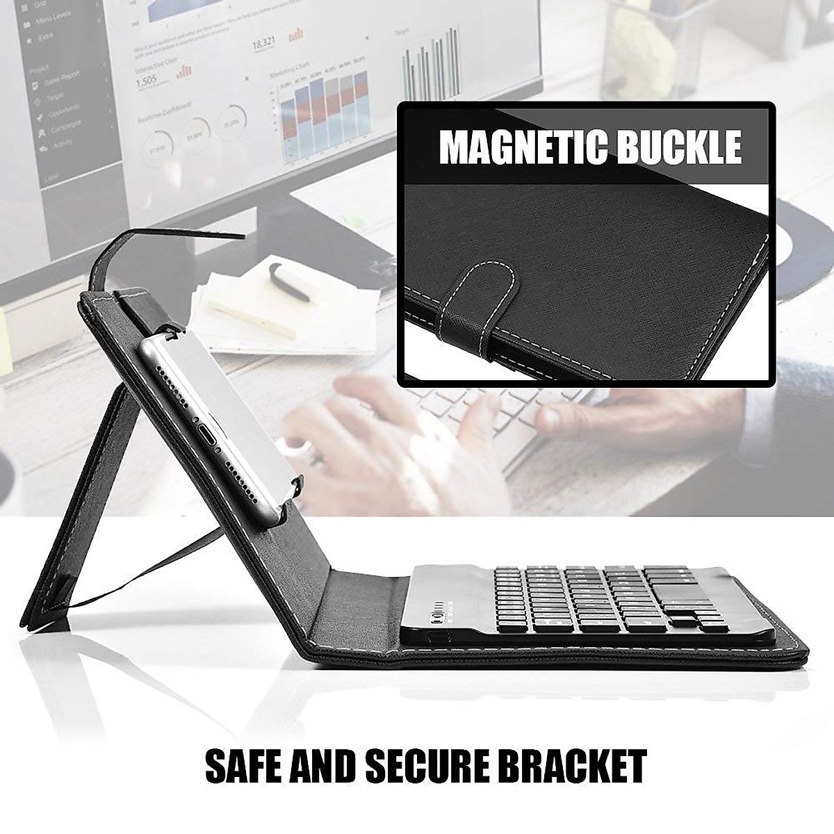 ELIATER Portable Bluetooth Keyboard with Leather Case Cover with for 4.5''-6.8'' iOS, Android and Windows Smart Phones, Detachable with Kickstand