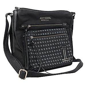 Harley-Davidson Women's Uno Stars Distressed Cotton Denim Hobo Purse - Black