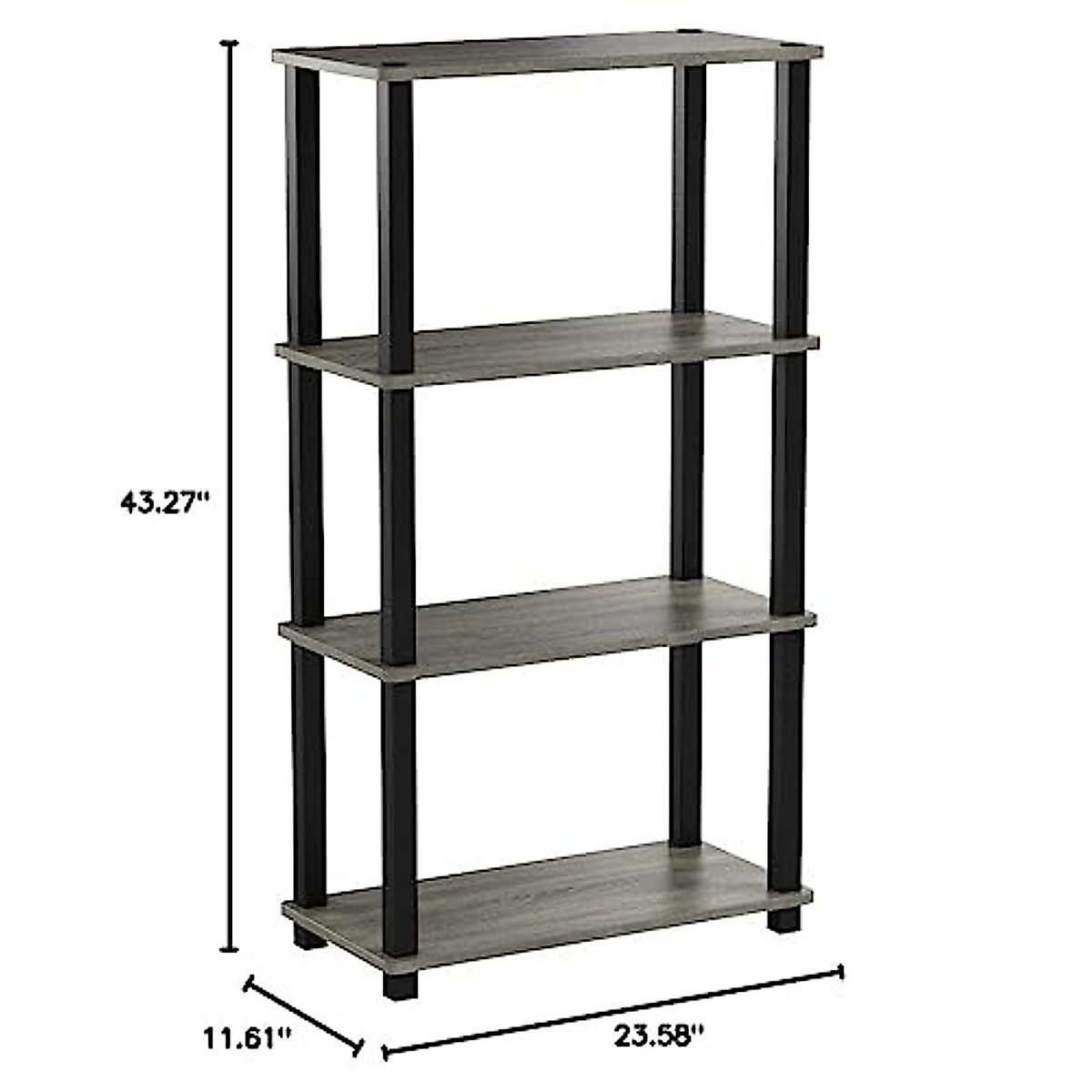 Furinno Turn-N-Tube 4-Tier Multipurpose Shelf Display Rack, Square Tube, French Oak Grey/Black