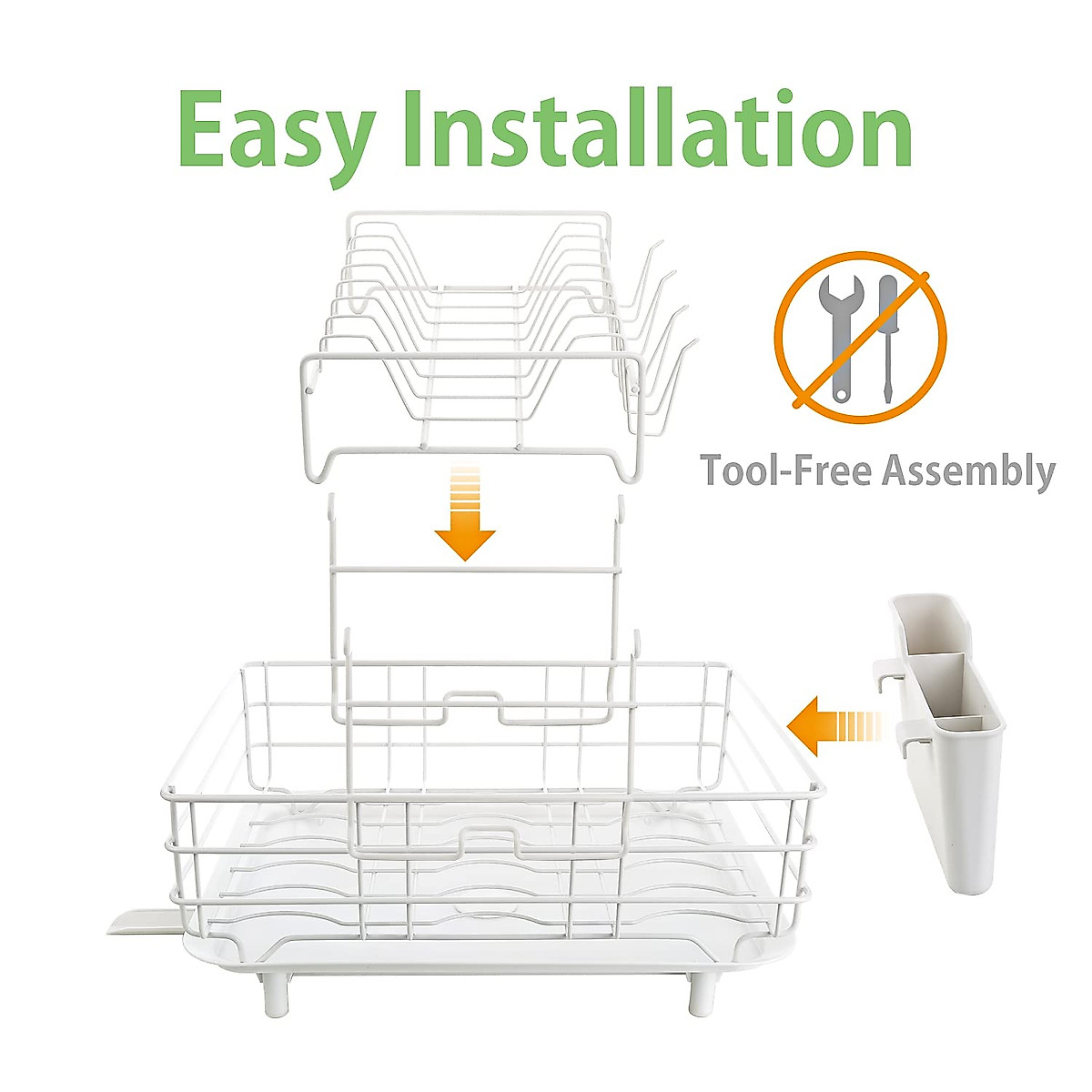 ideaglass Dish Drying Rack with Drainboard - 2 Tier Dish Racks for Kitchen Counter, Dish Drain Large, Stainless Steel Dish Strainer Set, White
