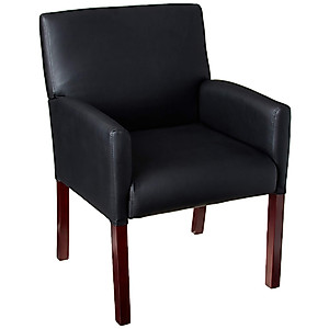 Boss Office Products Reception and Guest Box Arm Chairs with Mahogany Finish in Black