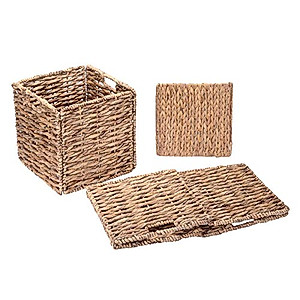 Villacera 12-Inch Square Handmade Twisted Wicker Storage Bin, Foldable Baskets made of Water Hyacinth | Set of 2