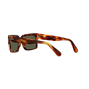 Ray-Ban RB2191 Inverness Rectangular Sunglasses, Striped Havana/Green, 54 mm
