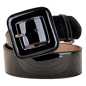 GALPADA Genuine Leather Belt Retro Wide Patent Leather Belt Square Buckle Grommet Cinch Corset Waistband Wide High Waist Belt for Women Jeans Dress Black