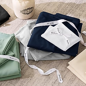 Bedsure Navy Duvet Cover Queen Size - Polyester & Rayon Derived from Bamboo Cooling Duvet Cover Set (90" x 90"), 3 Pieces with 2 Pillow Shams, Comforter Not Included