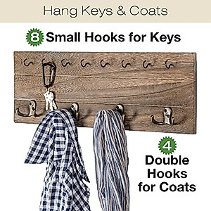 EXCELLO GLOBAL PRODUCTS Rustic, Shabby Chic Wall Mounted Hanging Entryway Coatrack Organizer. 24x8 - GPP-0017