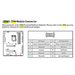 TPM2.0 Security Module 14Pin -LPC M S I (14-1) Trusted Platform for M S I MS -4136-4462