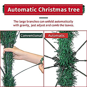 Artificial Christmas Tree Xmas Pine Tree, Automatic Open, Hinged Flocked with Metal Stand for Holiday Home Party Decoration(7.5FT, AUTO-Green)