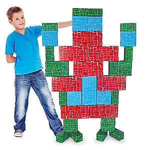 Cardboard Building Block, Exercise N Play 40pcs Extra-Thick Jumbo Giant Building Blocks in 3 Sizes for Kids