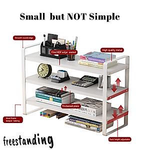 hodiczk Upgraded Small Desk Shelf Organizer with Tiers, Cute Desktop Organizer Shelf Storage, Kawai Desktop Bookshelf Hutch for Dorm, Home, School, Office (White Rack White Frame, 3 Layer)