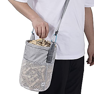 KOOZTI Mesh Clothespin Bag for Clothesline Outdoor, Clothes Pin Bag with Shoulder Straps, Drawstring Closure, Ventilated and Moisture Resistant, Large Capacity Laundry Clothespin Storage Bag with Hook
