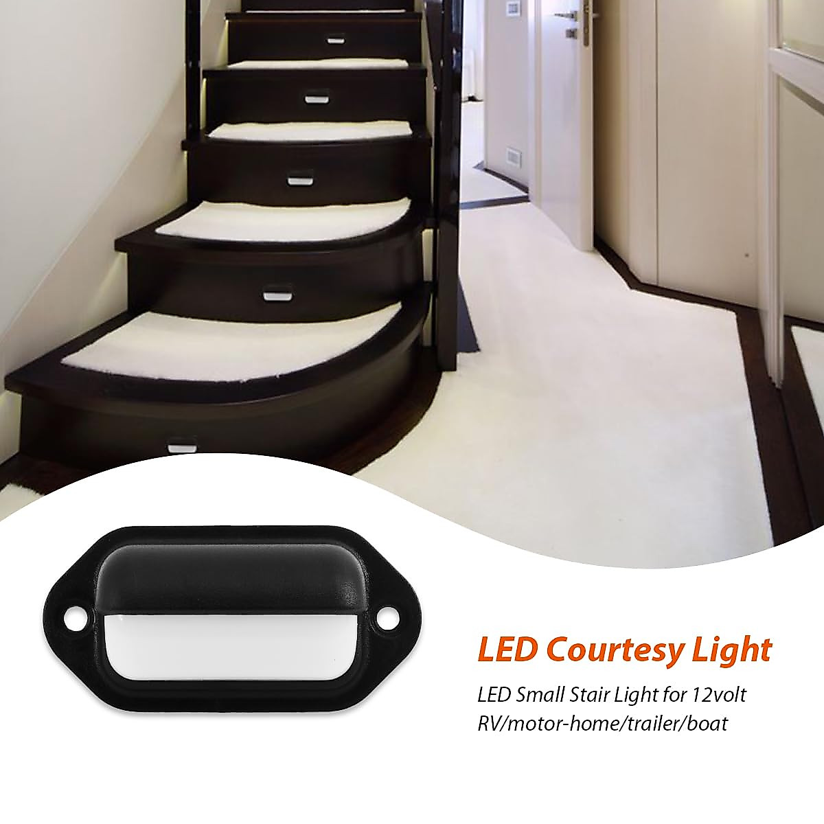 Dream lighting 12V Black Oval Waterproof LED Courtesy Lighting, Step/Stair/Deck Lights for RV, Marine, Boat, Surface Mount 0.1 Watts Warm White, Pack of 6
