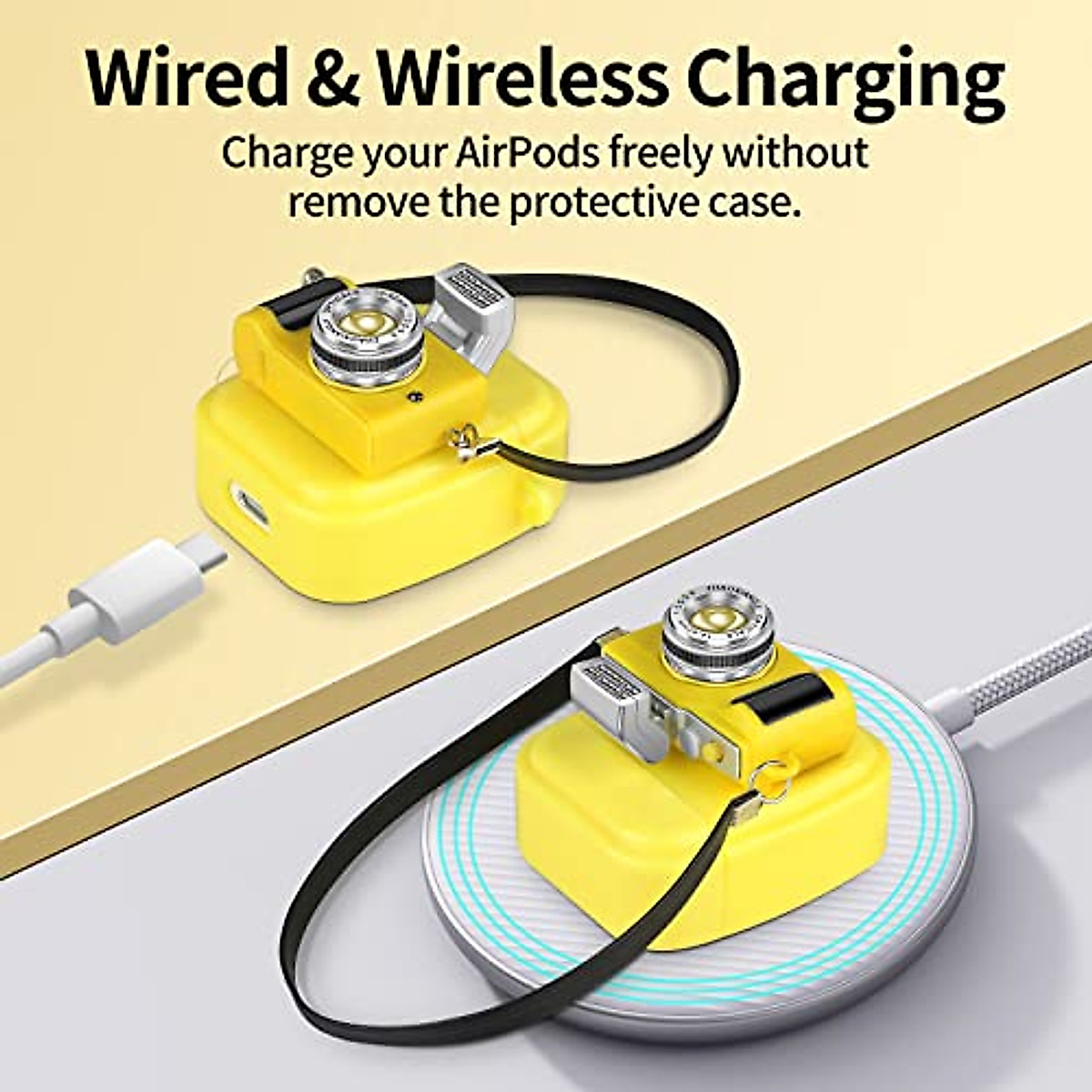 CHEERINGARY for AirPod Case Cover for AirPod 2nd Case, AirPod 1st Case Full-Body Protective Shell Unique 3D Cute Funny Camera Design Hard Cases Support Wireless Charging for Women Girls Kids Yellow