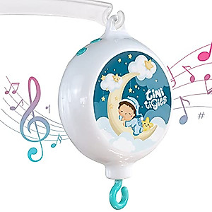 TINITIGIES Crib Mobile Motor - Baby Mobile Music Box with 3 Modes (Turn & Music, Turn Only, Music Only) Plays 12 Piano Lullabies (30 Min Auto Off) - Holder for DIY Clamp Mobile