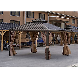 DHPM 12 x 12 FT Outdoor Patic Canopy Gazebo, Roof Iron Gazebo with Steel Canopy, Outdoor Waterproof Patio Gazebo with Curtains and Netting for Gardens, Patio, Party Canopy