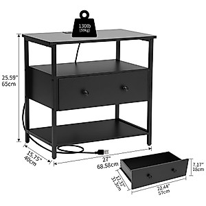 Edbuosy 27 inch Nightstand Side Table with 1 Layer of Wooden Drawers，Nightstand with Charging Station,End Table Bedside Table with USB Ports and Outlets (Black)