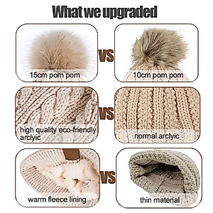 Alepo Womens Winter Beanie Hat, Warm Fleece Lined Knitted Soft Ski Cuff Cap with Pom Pom(Dark Gray+Oatmeal)