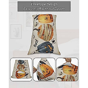 Edwiinsa Halloween Pillow Covers Standard Size Set of 2 Bed Pillow, Horror Orange Grey Pumpkin Bat Farmhouse Plush Soft Comfort for Hair/Skin Cooling Pillowcases with Envelop Closure 20''x26''