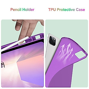 iPad Air 5th 2022/Air 4th 2020 Generation Case with Keyboard 10.9 Inch, 7 Colors Backlit- Detachable Bluetooth Keyboard- Slim Folio Stand with Pencil Holder for Pro 11 Inch 4th/3rd/2nd/1st Gen, Purple