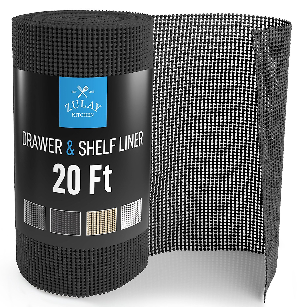 Zulay (12 Inch x 20 FT) Drawer & Shelf Liner - Non Adhesive Drawer Liner - Protective Shelf Liner Non Slip for Cabinets, Storage, Kitchen, and Tables (Black)
