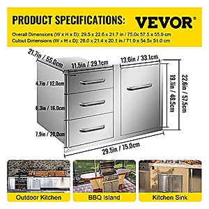 Mophorn Outdoor Kitchen Door Drawer Combo 29.5" W x 22.6" H x 21.7''D, Access Door/Triple Drawers with Propane Drawer and Adjustable Garbage Ring, Perfect for BBQ Island Patio Grill Station