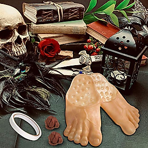 Geyoga Halloween Barefoot Funny Feet Slippers Jumbo Realistic Costume Accessories Shoe Covers with Brown Wool and Roll of Double Sided Tape for Kids and Adults Giant Costumes