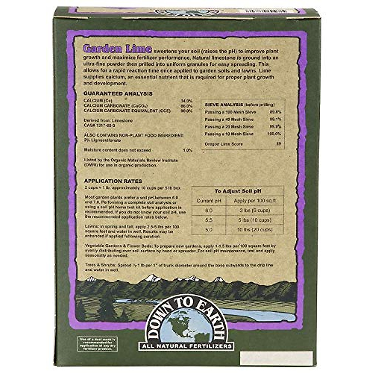 Down to Earth Organic Garden Lime Calcium Carbonate, 5lb