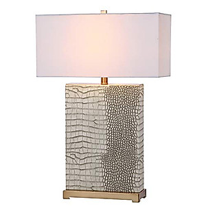 SAFAVIEH Lighting Collection Joyce Modern Art Deco Cream Faux Snakeskin Rectangle Shade 28-inch Bedroom Living Room Home Office Desk Nightstand Table Lamp Set of 2 (LED Bulbs Included)