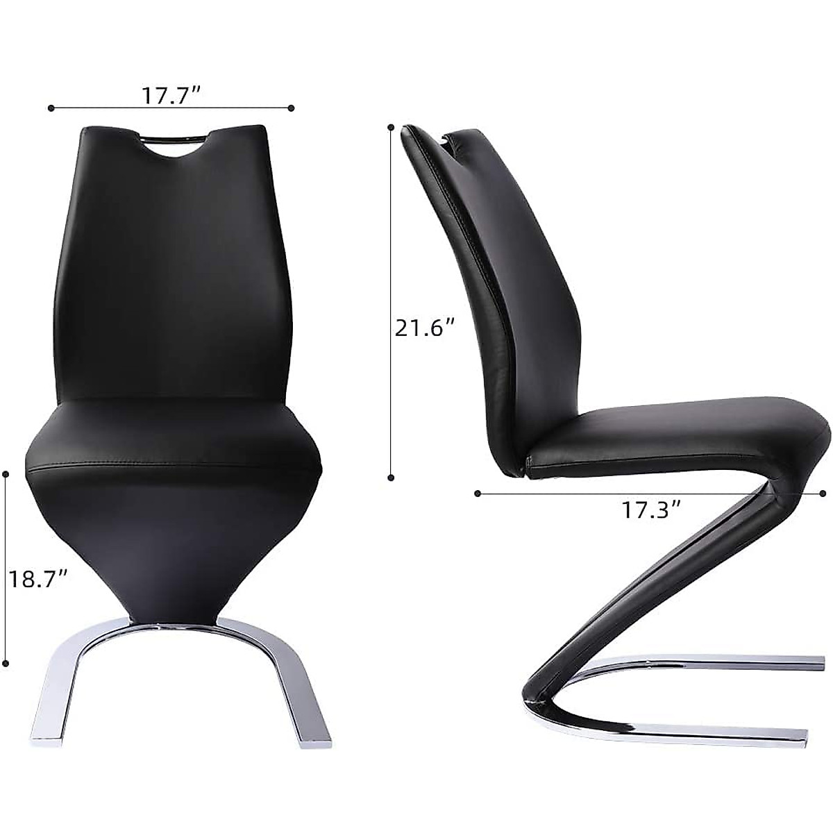 Zerifevni Modern Dining Chairs Set of 2, PU Leather Comfy Upholstered Seat with Steel Legs, Dining Room/Living Room/Desk Room Original Chair (Black)