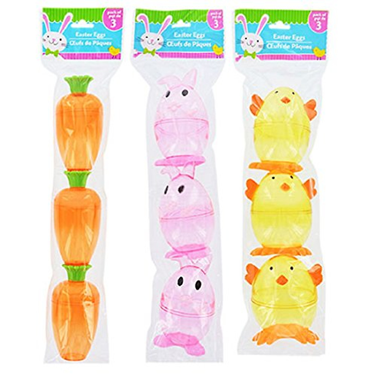 Candy Packaging Plastic Containers (3 Package Set)Include: 3-bunny; 3-carrot and 3-chick Containers