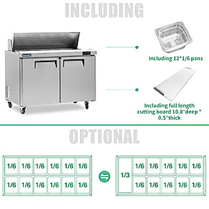 ICECASA 48" W Commercial Refrigerator Sandwich&Salad Prep Table 2 Door Stainless Steel Counter Fan Cooling Refrigerator with 12 pans-48 Inches for Restaurant, Bar, Shop, etc