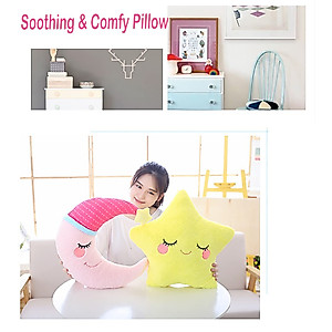 unlockgift Moon Shaped Pillows Plush Star Cloud Water Drops Cute Throw Pillows for Bedroom/Play Room/Nursery Decoration-Pink- Moon