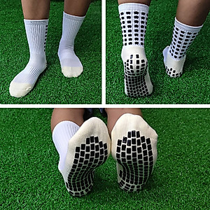 KEESOX Anti Slipping Soccer Socks - Non Slip Grip Socks for Basketball Running Football Unisex Size 6-10.5 1 Pair (White)