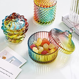 300ml/10oz Colorful Glass Candy Dish with Lid Tent Shaped Crystal Candy Jar Apothecary Jar Wedding Candy Buffet Jar Food Jar Biscuit Containers Decorative Jewelry Box