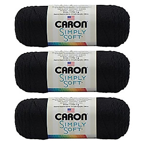 Caron Simply Soft Yarn, 3oz, Gauge 4 Medium Worsted, 100% Acrylic - Autumn Red - Machine Wash & Dry, Black, 3-Pack