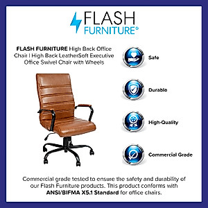 EMMA + OLIVER High Back Brown LeatherSoft Executive Swivel Office Chair with Black Frame/Arms