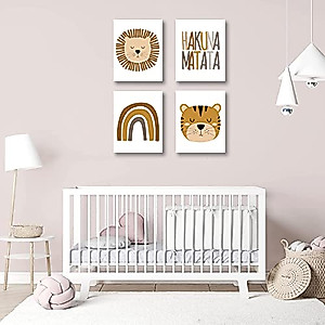 zaixko Boho Baby Room Decor Lion Safari Animals Rainbow Nursery Wall Decor Boho Rainbow Wall Art Canvas Prints Pictures Framed for Boy Nursery Decor