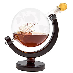 welly pro Whiskey Decanter Set with Wooden Base - Etched World Globe Whiskey Decanter Set, Whiskey Gifts for Men
