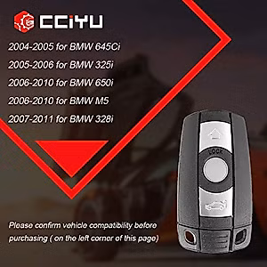 cciyu 1X Replacement Smart Keyless Entry Remote Uncut w/Chip Car Key Fob 3 Buttons Replacement for B MW Series KR55WK49123