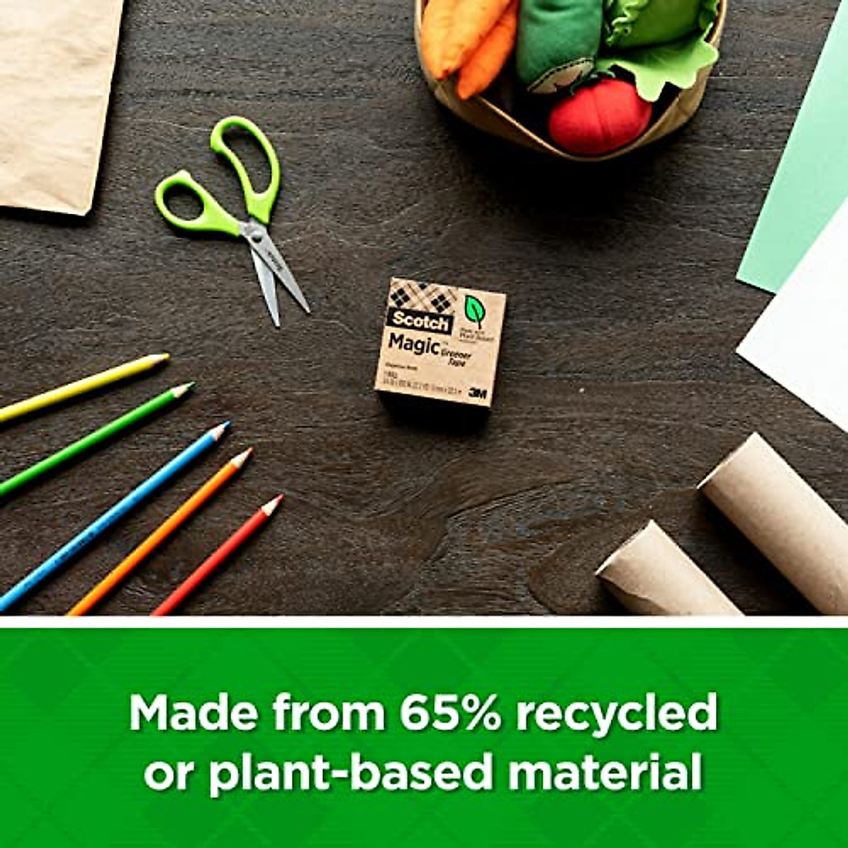 Scotch Magic Greener Tape, 12 Rolls, Numerous Applications, Invisible, Engineered for Repairing, 3/4 x 900 Inches, Boxed (812-12P)