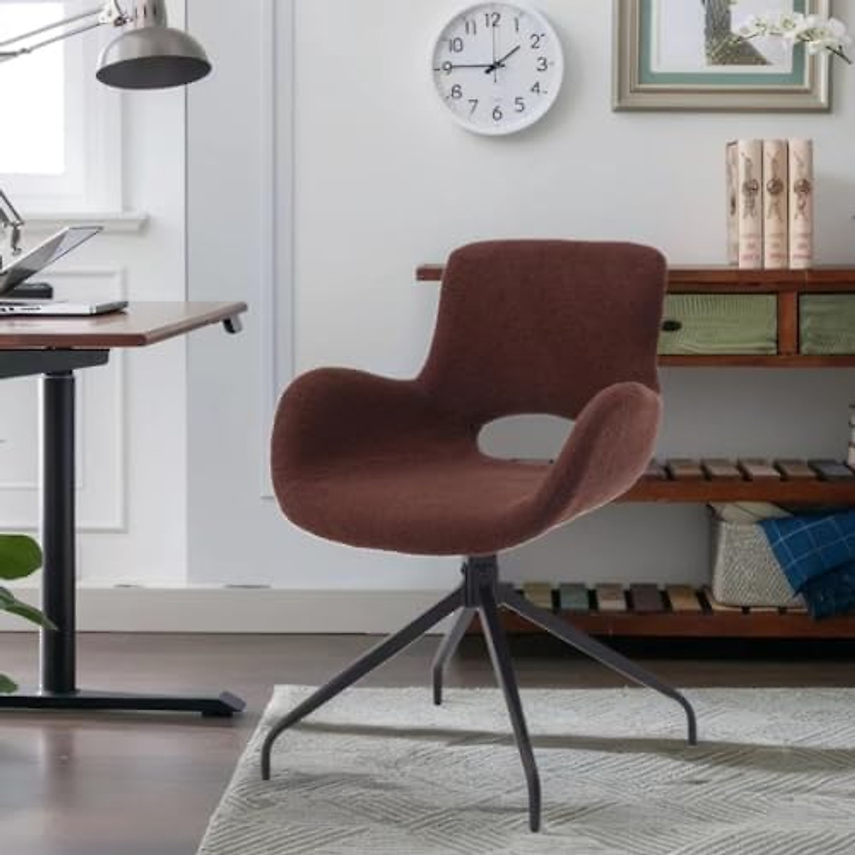 YITAI Desk Chair No Wheels,360° Swivel Wide Seat Armchair with Metal Legs,Modern Accent Upholstered Vanity Chair, Reading Chair,Dining Chairs,Coffee Chair, for Bedroom,Living Room,Dark Brown