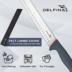 DELFINA 12 Inch Brisket Slicing Knife W/Sheath & SoftGrip Handle, Ultra Sharp Premium Carving Slicing Knife For Meat Cutting, Great for Slicing Roasts, Meats, Fruits and Vegetables